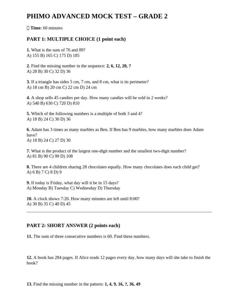 PHIMO ADVANCED MOCK TEST đề 3 | PDF