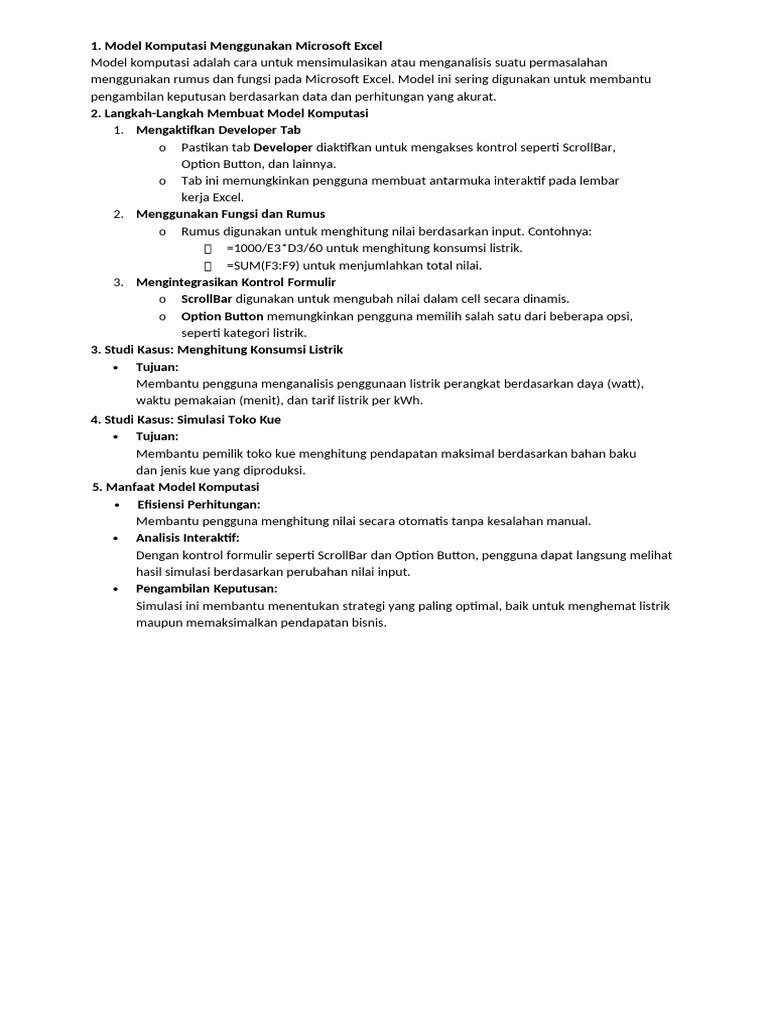 Ringkasan Materi Model Komputasi Dengan MS Excel | PDF