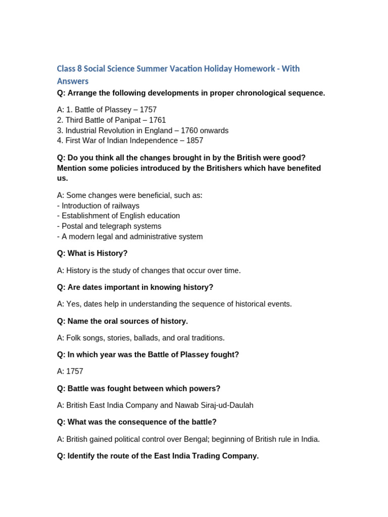 Class_8_SST_Holiday_Homework_With_Answers | PDF | Natural Environment