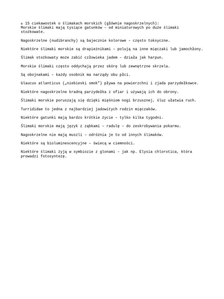 ? 15 Ciekawostek o Ślimakach Morsk | PDF
