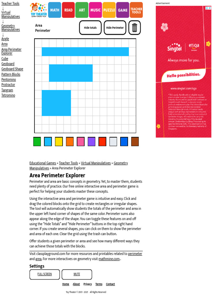 Area Perimeter Explorer Geometry For Kids Toy Theater | PDF