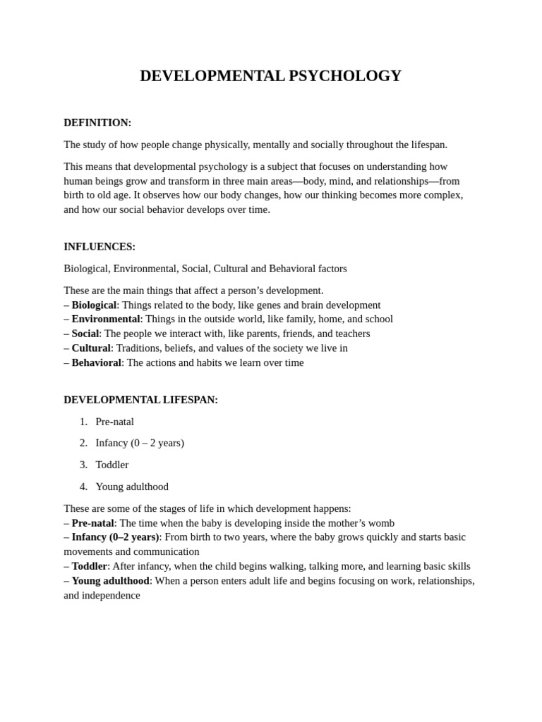 DEVELOPMENTAL PSYCHOLOGY Umar Notes | PDF | Genetic Disorder | Pregnancy