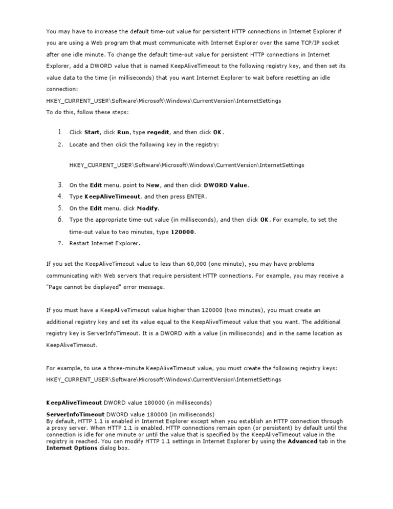 IE Persistent Connection Timeout Guide | PDF