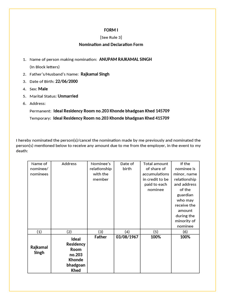 FORM I Nomination and Declaration Form - Blank | PDF | Justice | Crime ...