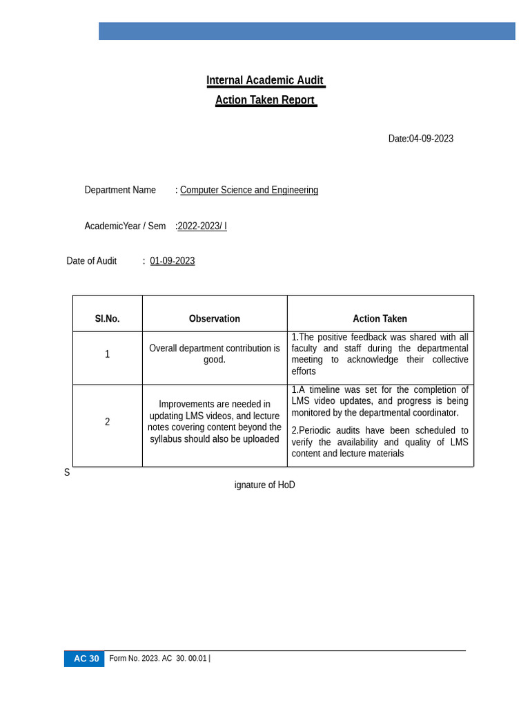 Action Taken On Audit Report NBA | PDF