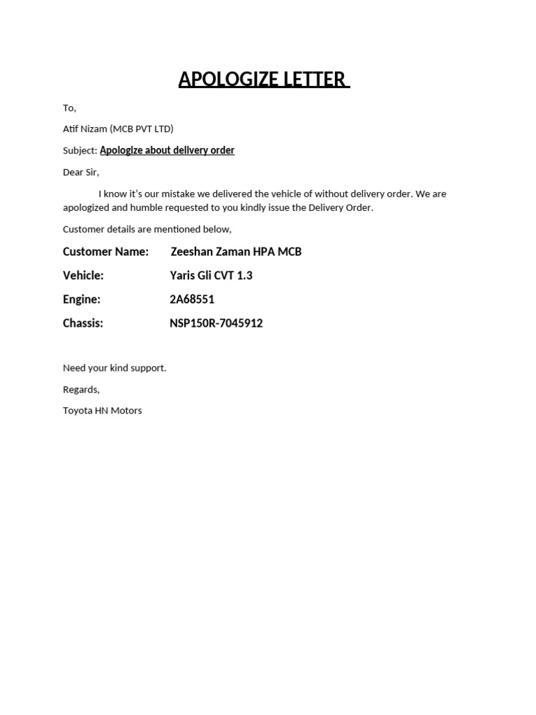 Apologize Letter 1 | PDF