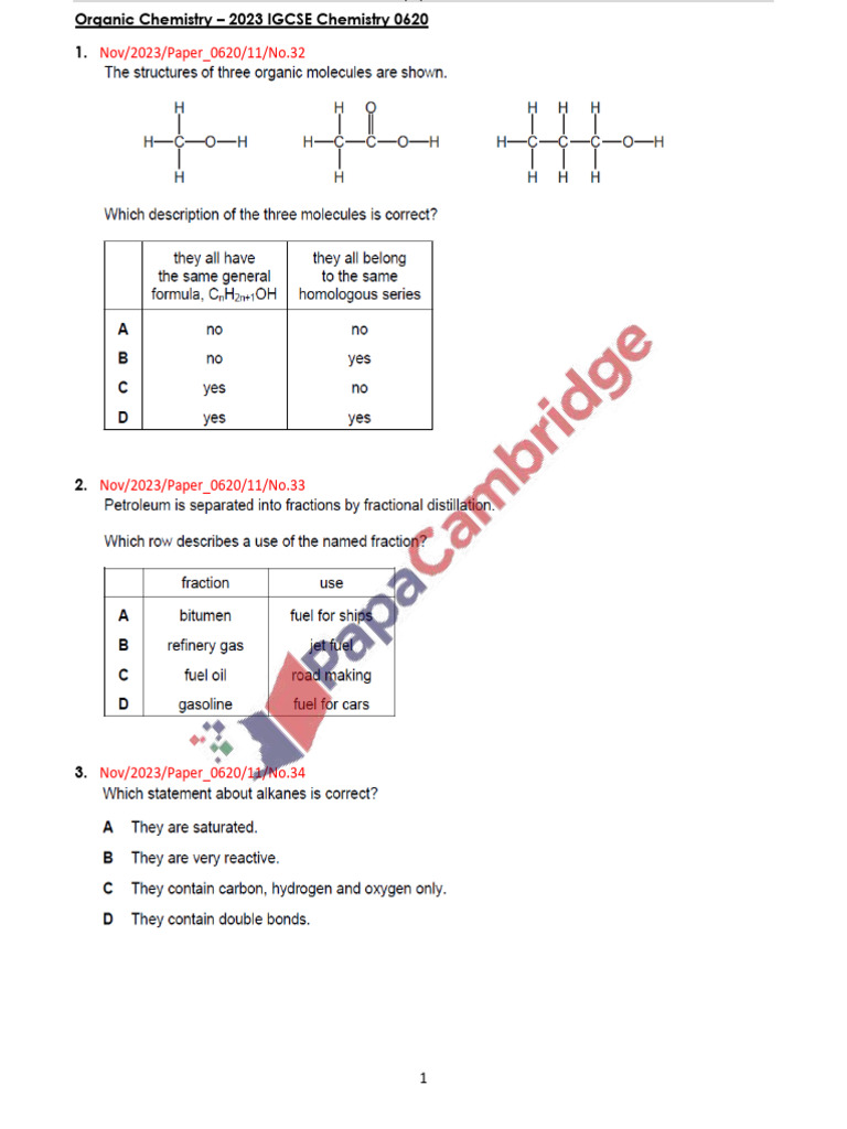 2023N Organic Chemistry IGCSE Chem 0620 | PDF