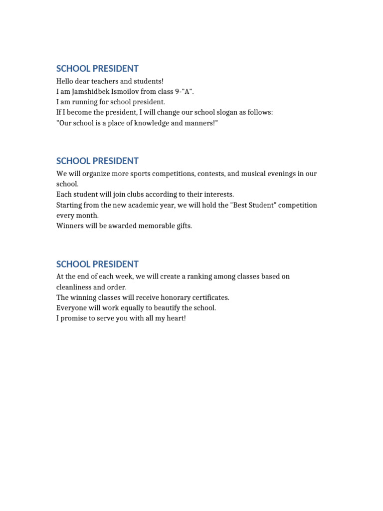 School President Text | PDF