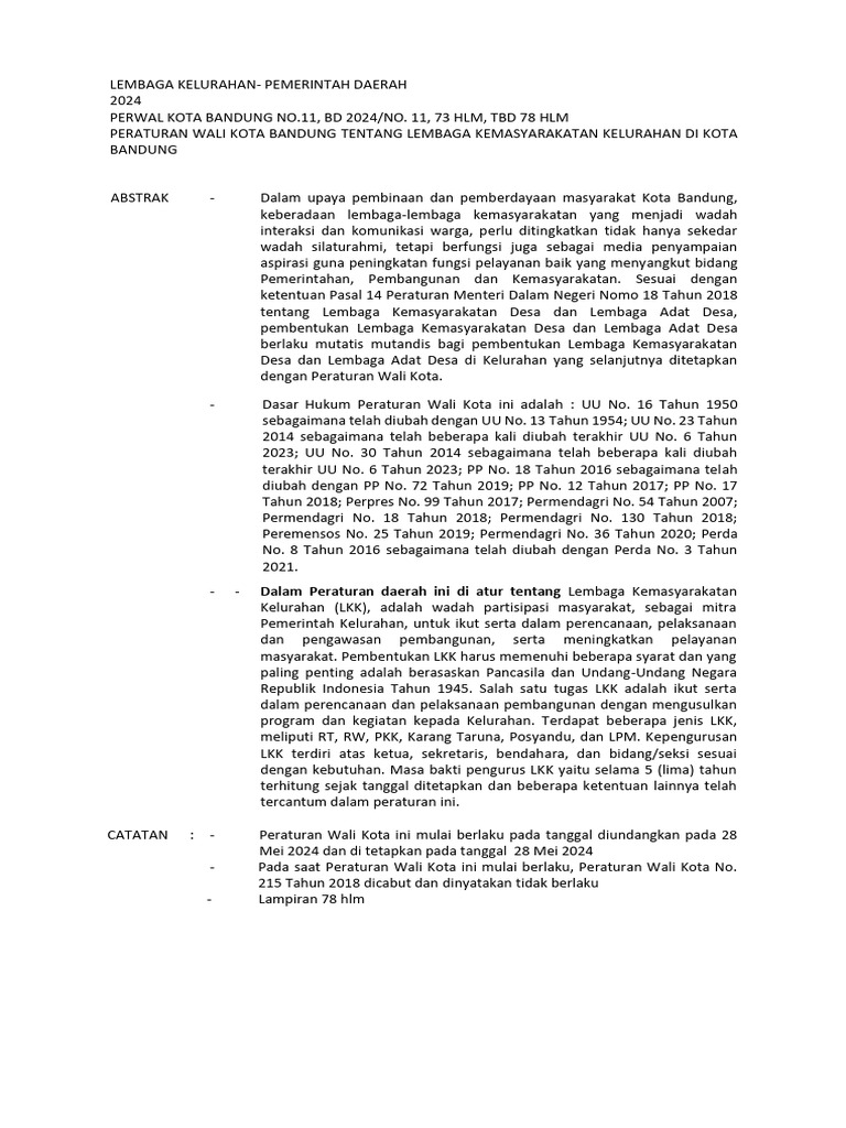 PERWAL 11 TAHUN 2024 Tentang LKK | PDF