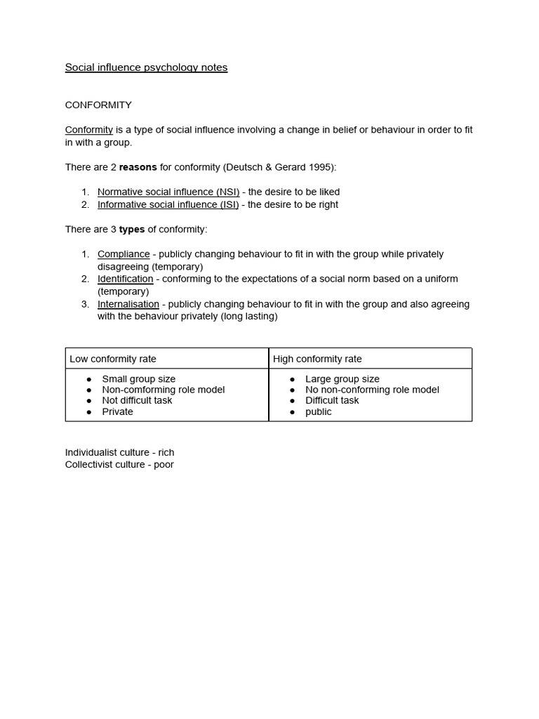 Social Influence Psychology Notes | PDF | Conformity | Experiment