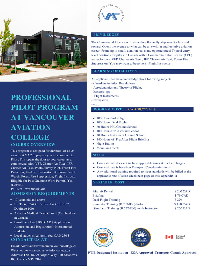 Pilot Training at Vancouver Aviation College | PDF | Flight Instructor ...