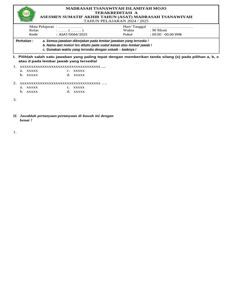 Cop Soal ASAT Kelas 7&8 2025 | PDF