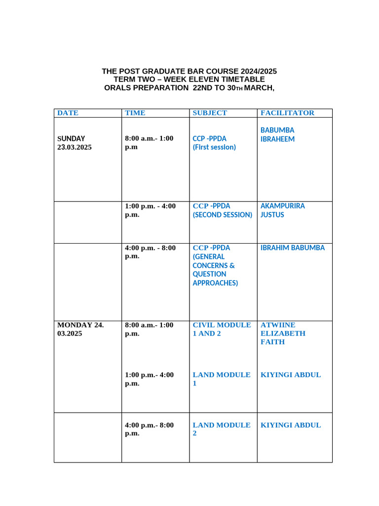 Orals Discussion Timetable | PDF
