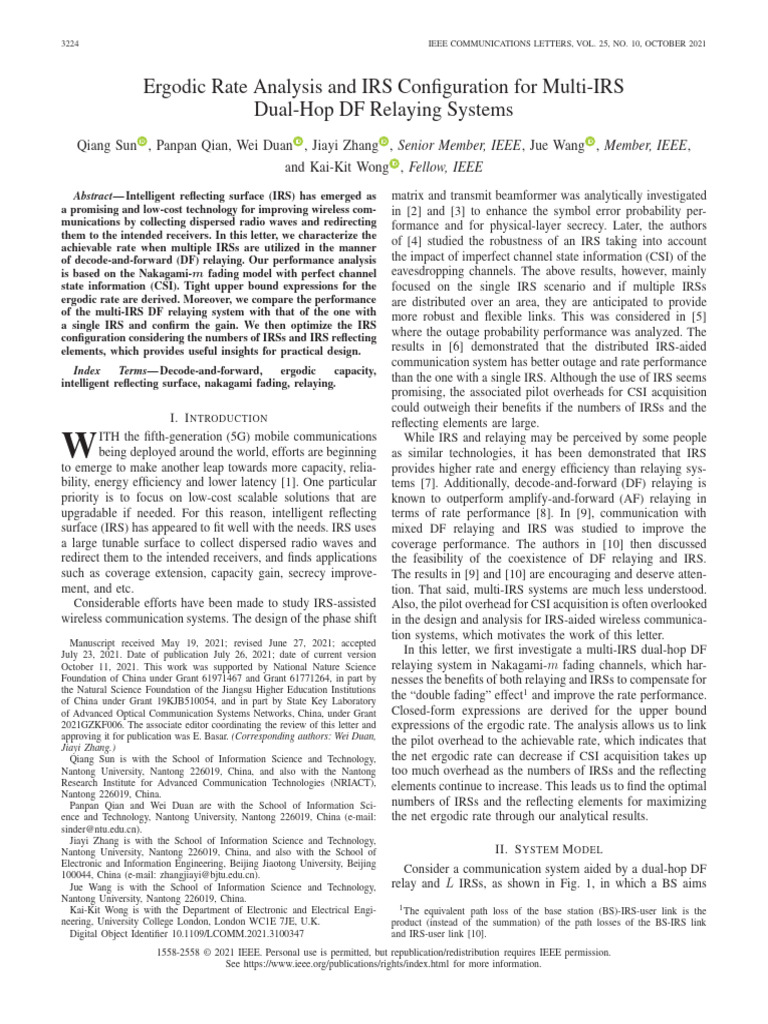 Ergodic Rate Analysis and IRS Configuration For Multi-IRS Dual-Hop DF ...