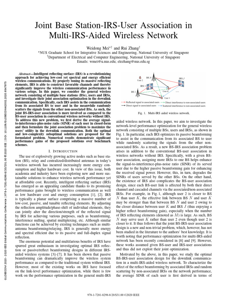 Follow Joint Base Station-IRS-User Association in Multi-IRS-Aided Wireless Network | PDF ...