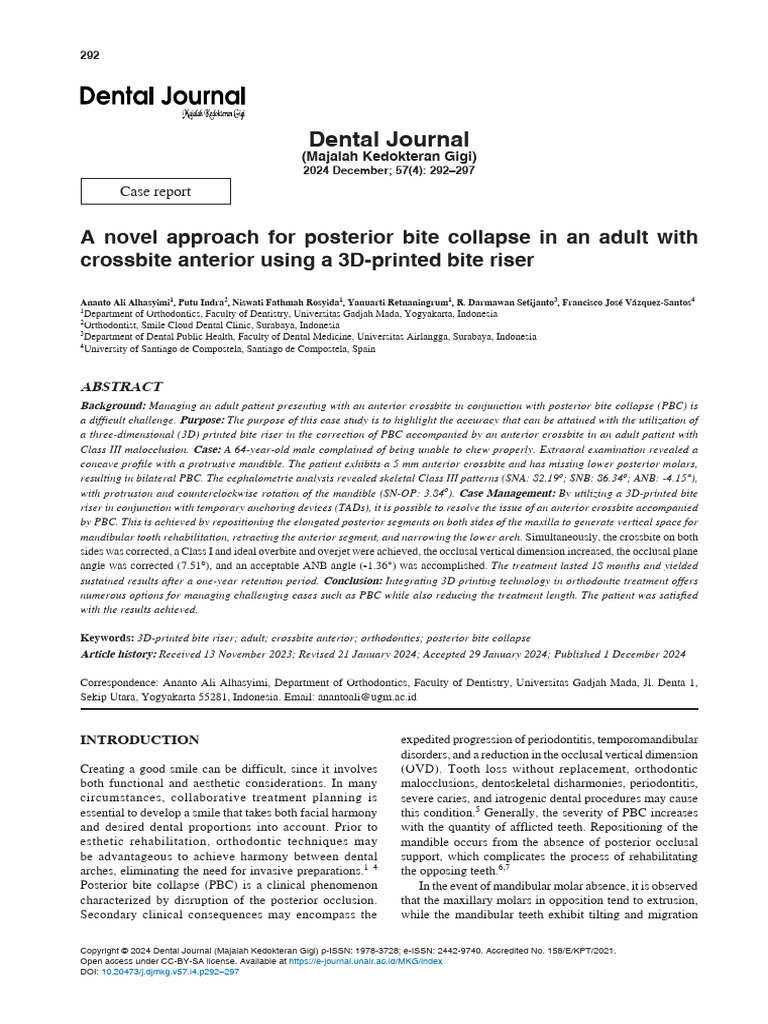 A Novel Approach For Posterior Bite Collapse in An Adult With Crossbite ...