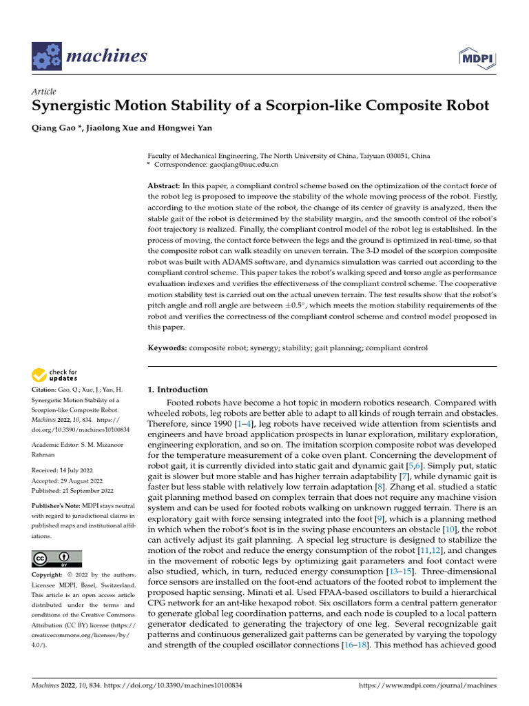 Synergistic Motion Stability of A Scorpion-Like Composite Robot | PDF | Walking | Robotics
