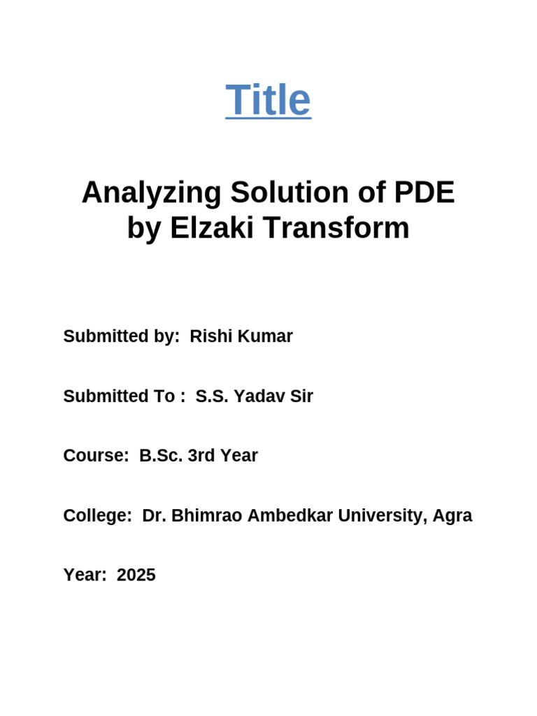 Elzaki Transform in PDE Solutions | PDF | Partial Differential Equation | Equations