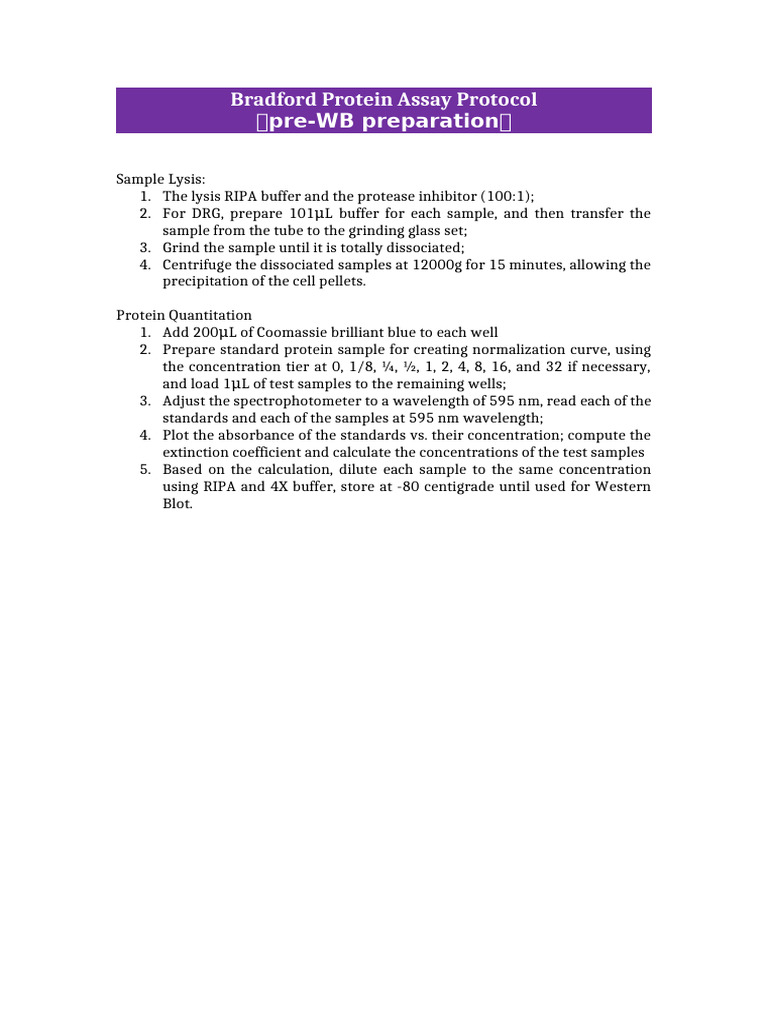 Bradford Protein Assay Protocol | PDF
