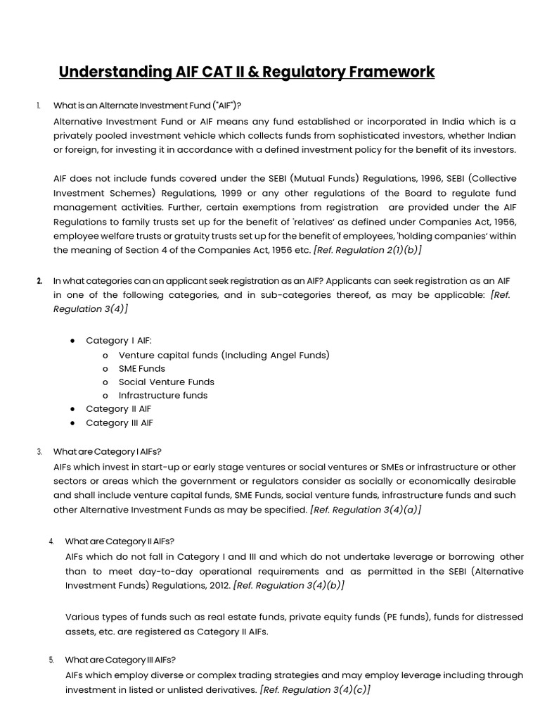 Understanding AIF CAT II & Regulatory Framework | PDF | Insurance | Stocks