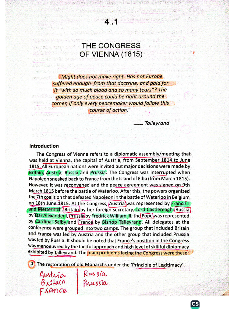 Congress of Vienna | PDF