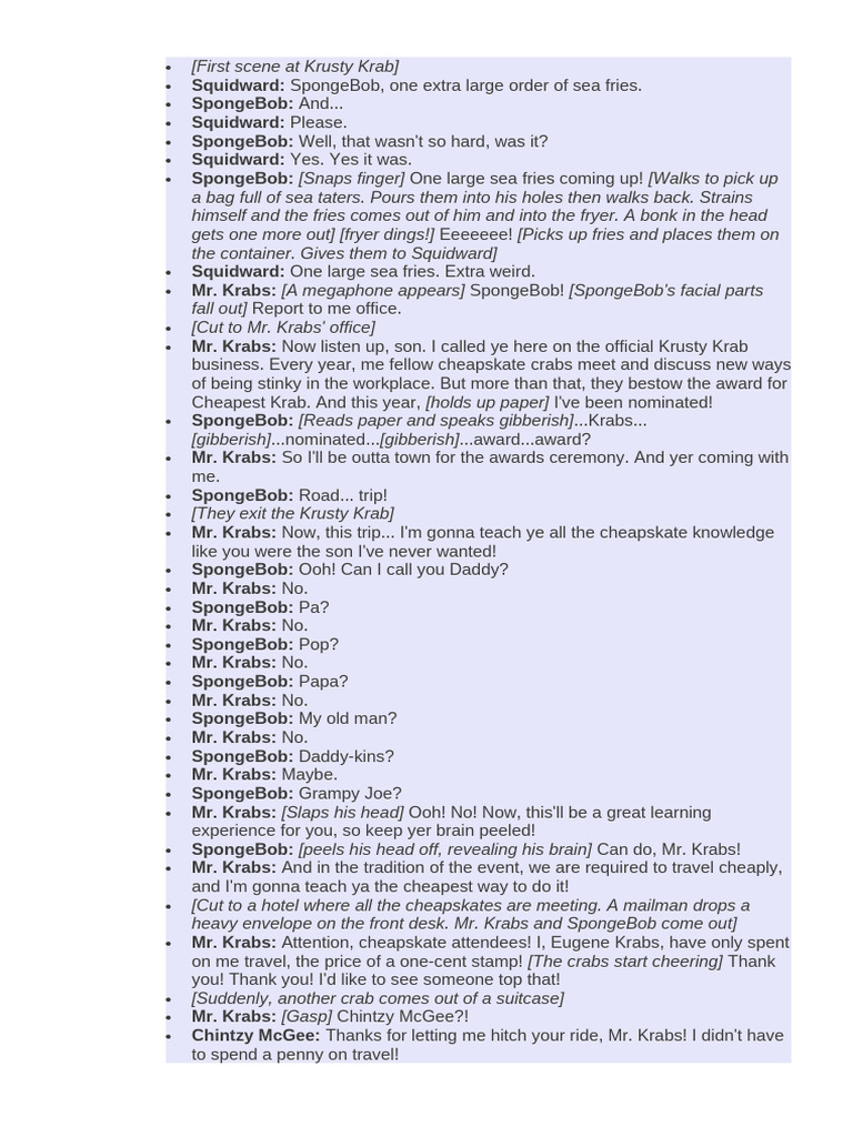 SpongeBob - Kracked Krabs (Script) | PDF