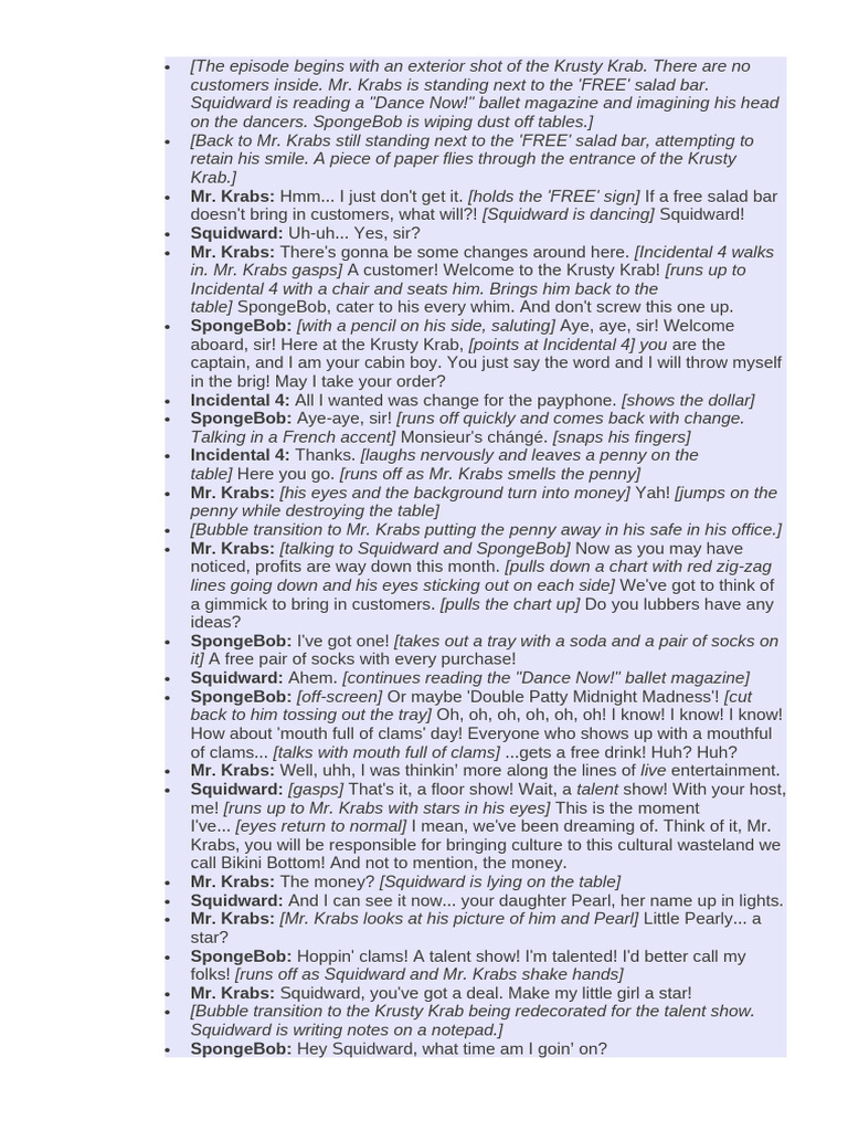 SpongeBob - Culture Shock (Script) | PDF