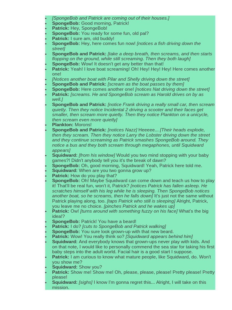 SpongeBob - Back To Schol (Script) | PDF