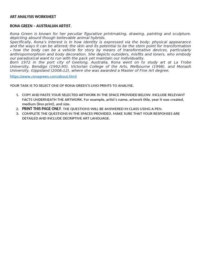 Rona Green Art Analysis | PDF | The Arts