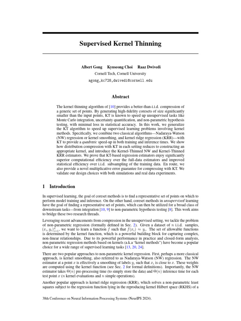 Supervised Kernel Thinning: Albert Gong Kyuseong Choi Raaz Dwivedi | PDF | Regression Analysis ...