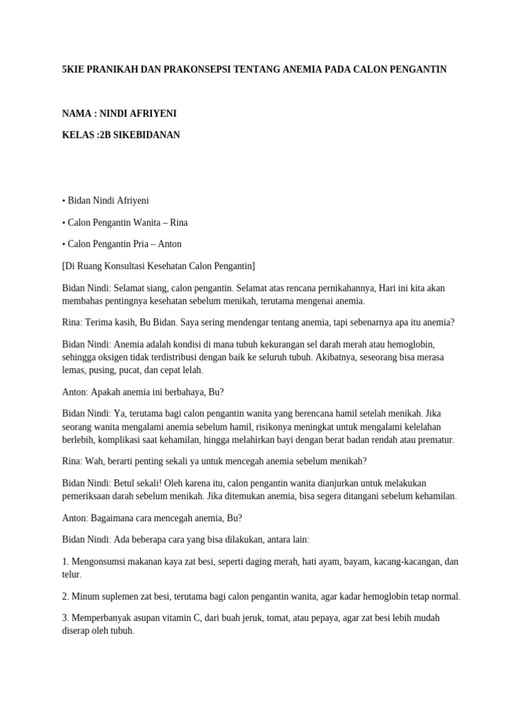 KIE PRANIKAH DAN PRAKONSEPSI TENTANG ANEMIA PADA CALON PENGANTIN (1) | PDF