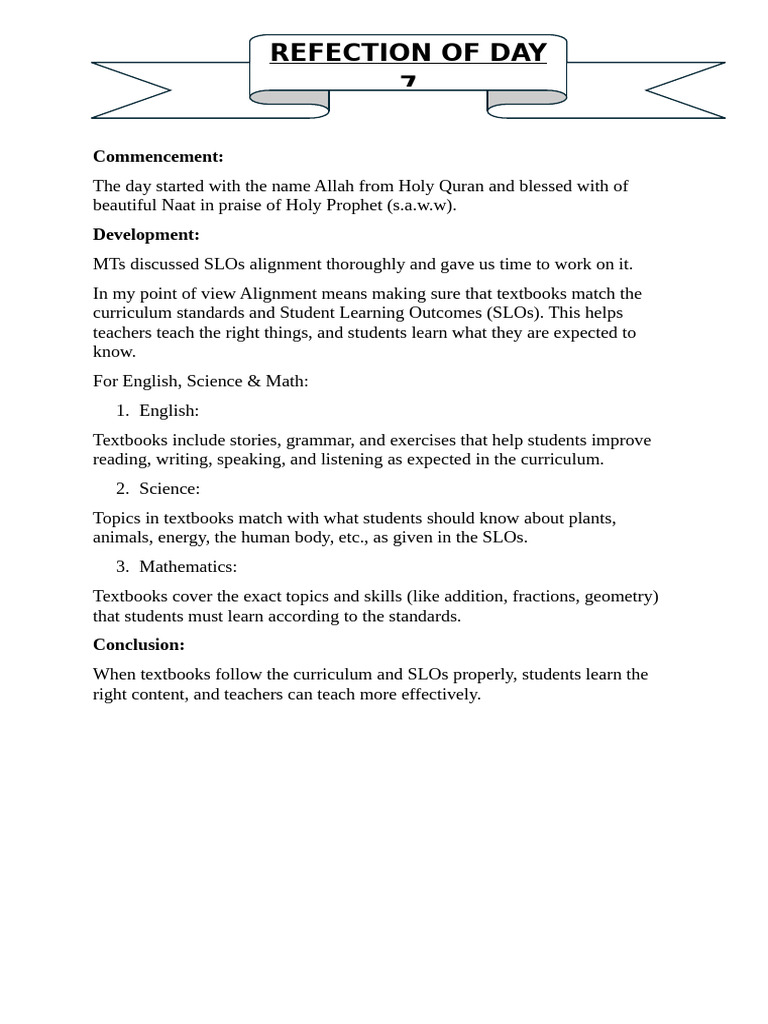 Reflection Day 7th | PDF