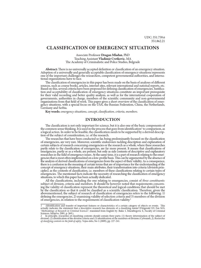 Classification of Emergency Situations | PDF | Emergency | Hazards