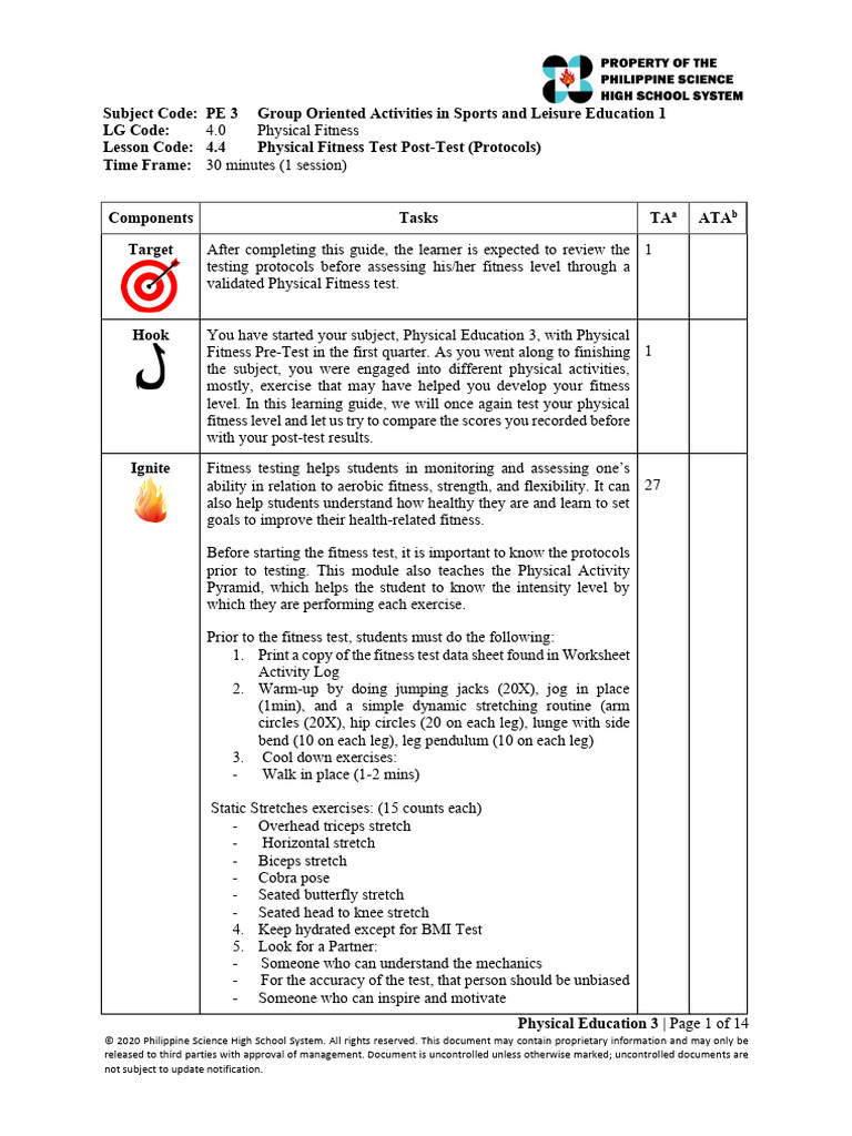 Physical Fitness Test Protocols Guide | PDF | Body Mass Index ...