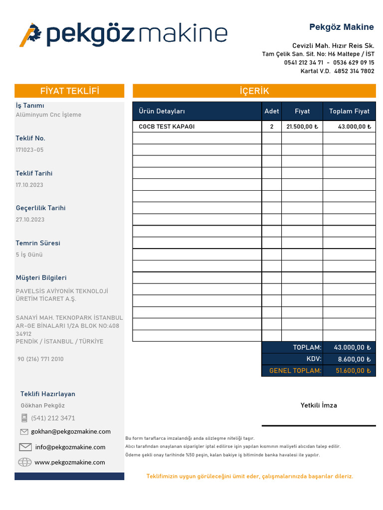 Pavelsis Teklif - 17.10.2023 - 01 | PDF