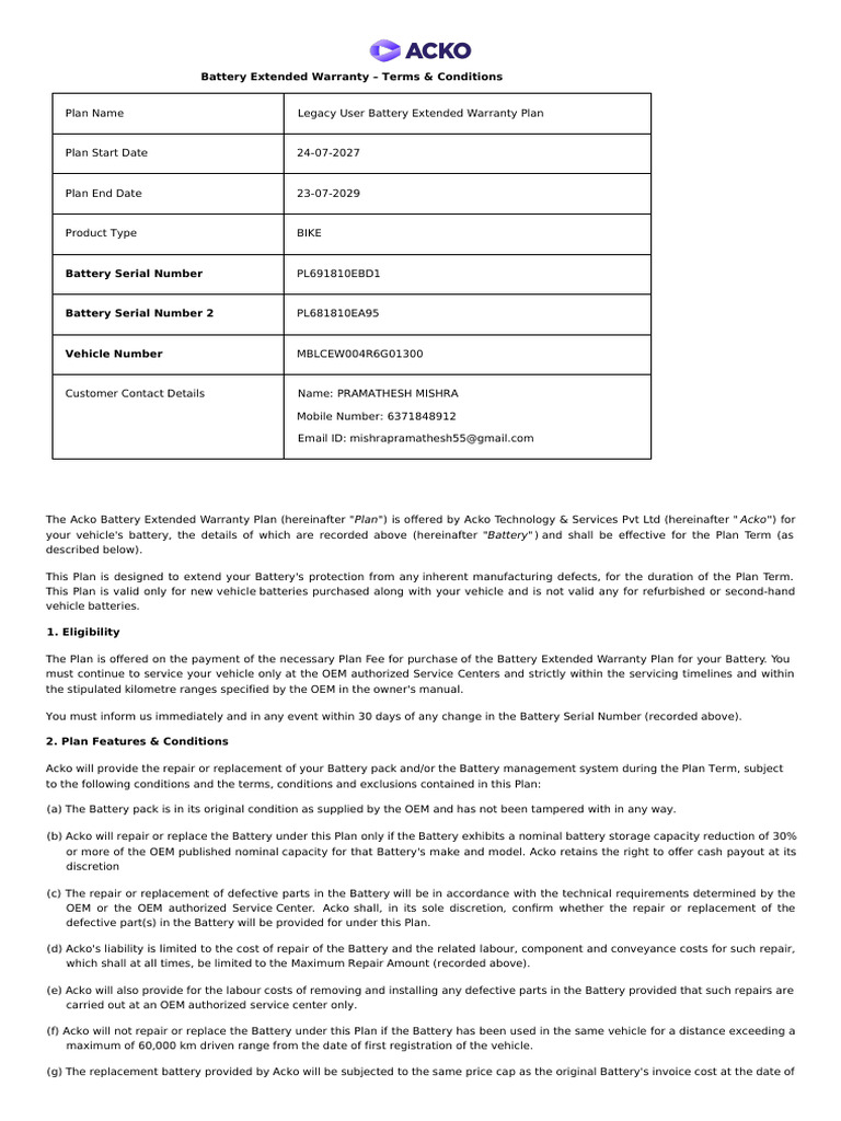 Acko Policy | PDF | Private Law | Common Law