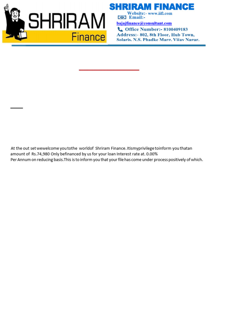 Shriram Finance Approvel Latter | PDF