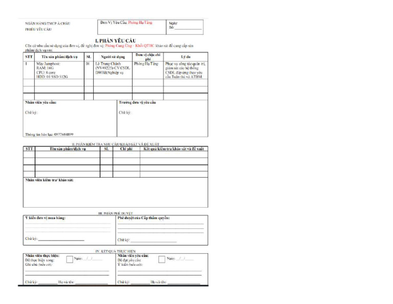 Phieu Yeu Cau | PDF