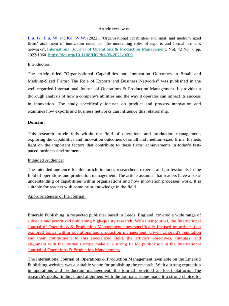 Article Review POM NEW by Biniyam | PDF | Innovation | Survey Methodology