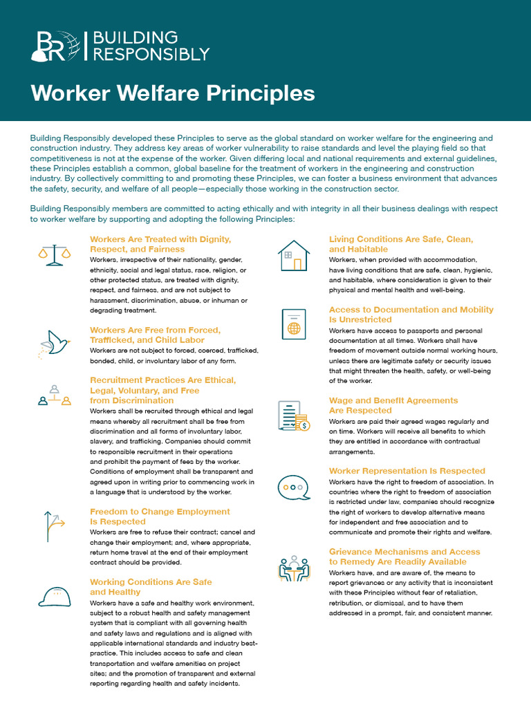 Global Worker Welfare Principles in Construction | PDF | Employment | Labor