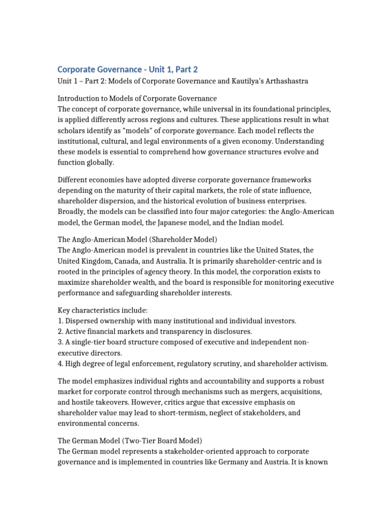 Corporate Governance Unit1 Part2 | PDF | Corporate Governance | Governance