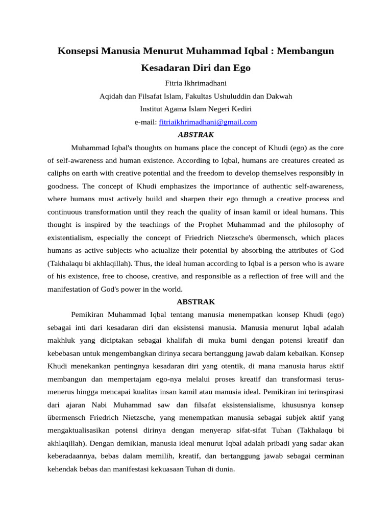 Konsepsi Manusia Menurut Muhammad Iqbal | PDF