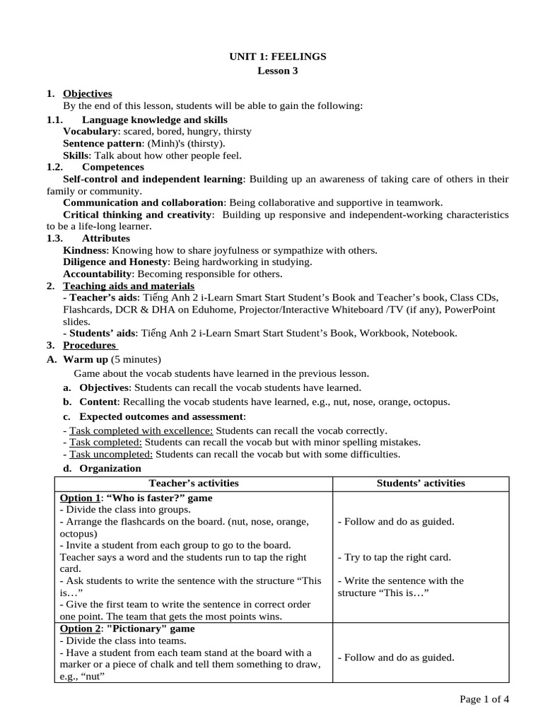 TiếngAnh2 - i-LearnSmartStart-U1 Lesson 3 | PDF | Vocabulary | Learning