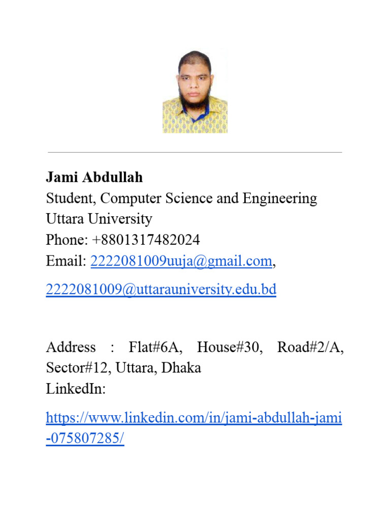 Jami Abdullah CV and Biodata | PDF