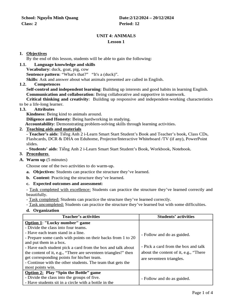 TiếngAnh2 - i-LearnSmartStart-Unit 4 Lesson1 | PDF | Learning | Human Communication