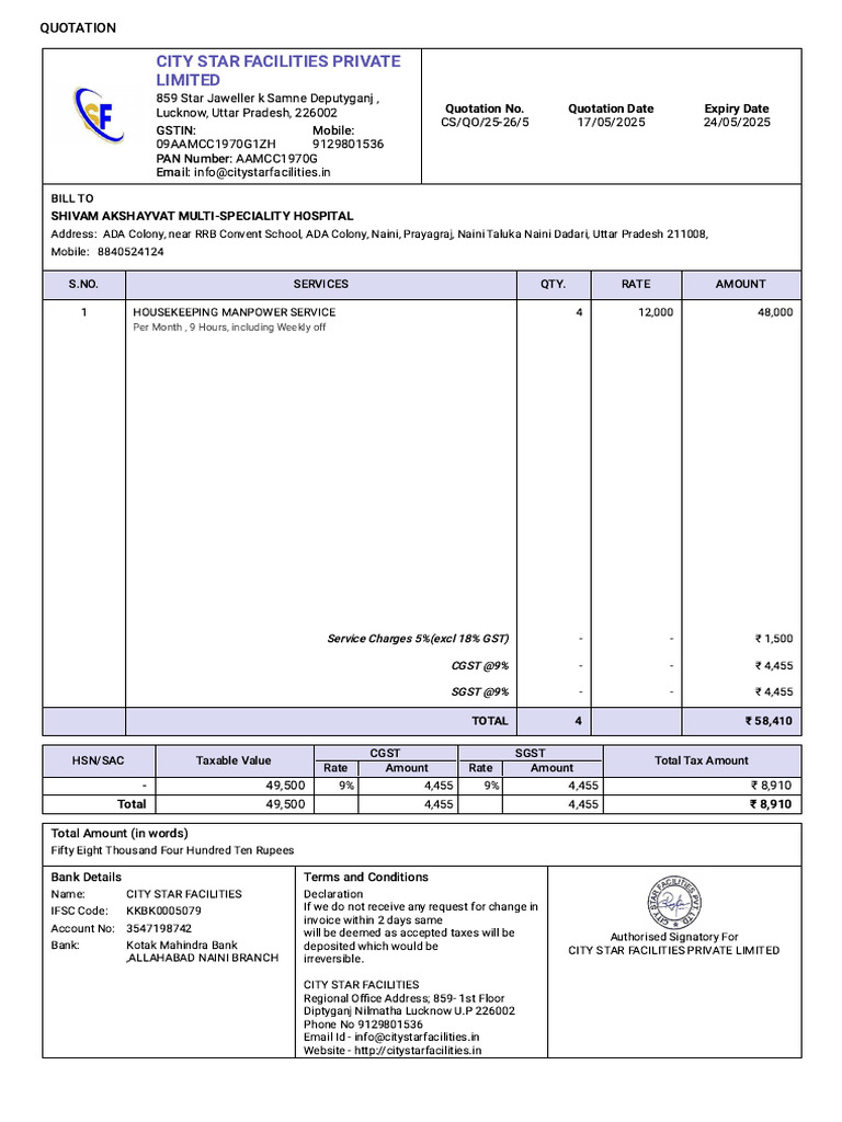Shivam Akshayvat Multi Speciality Hospital Quotation CS QO 25 26 5 ...