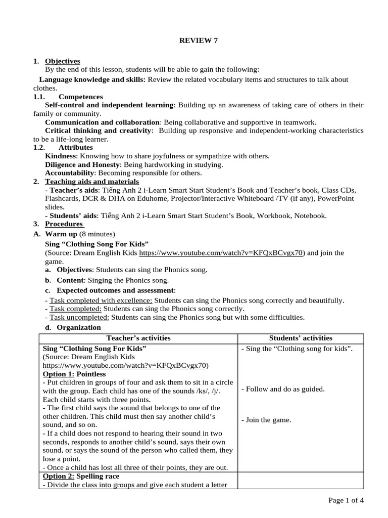Clothing Vocabulary Review Lesson Plan | PDF | Phonics | Cognitive Science