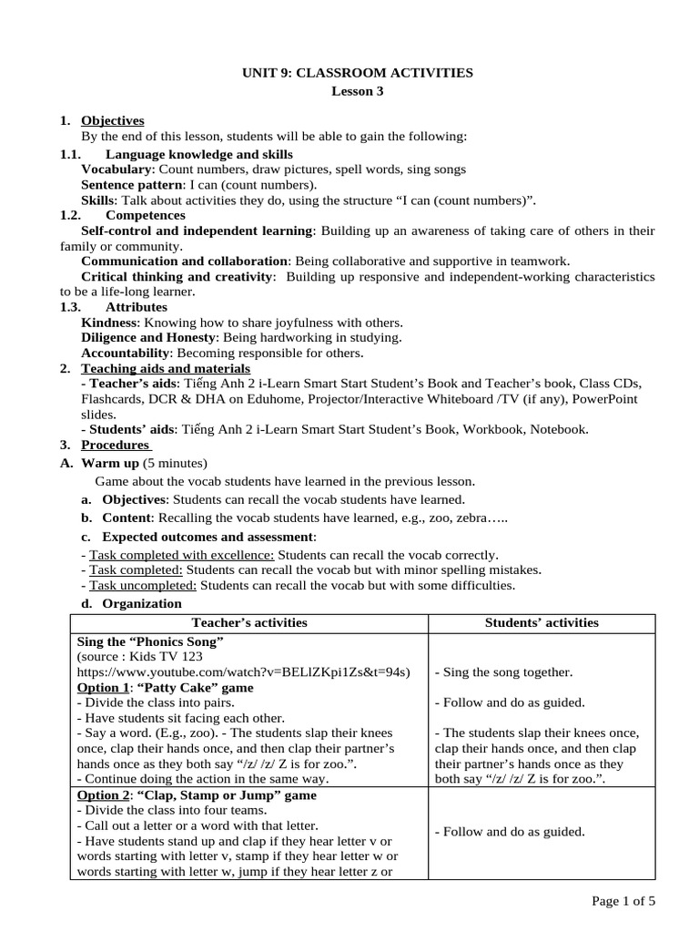 TiếngAnh2 - i-LearnSmartStart-Unit9 Lesson3docx | PDF | Vocabulary ...