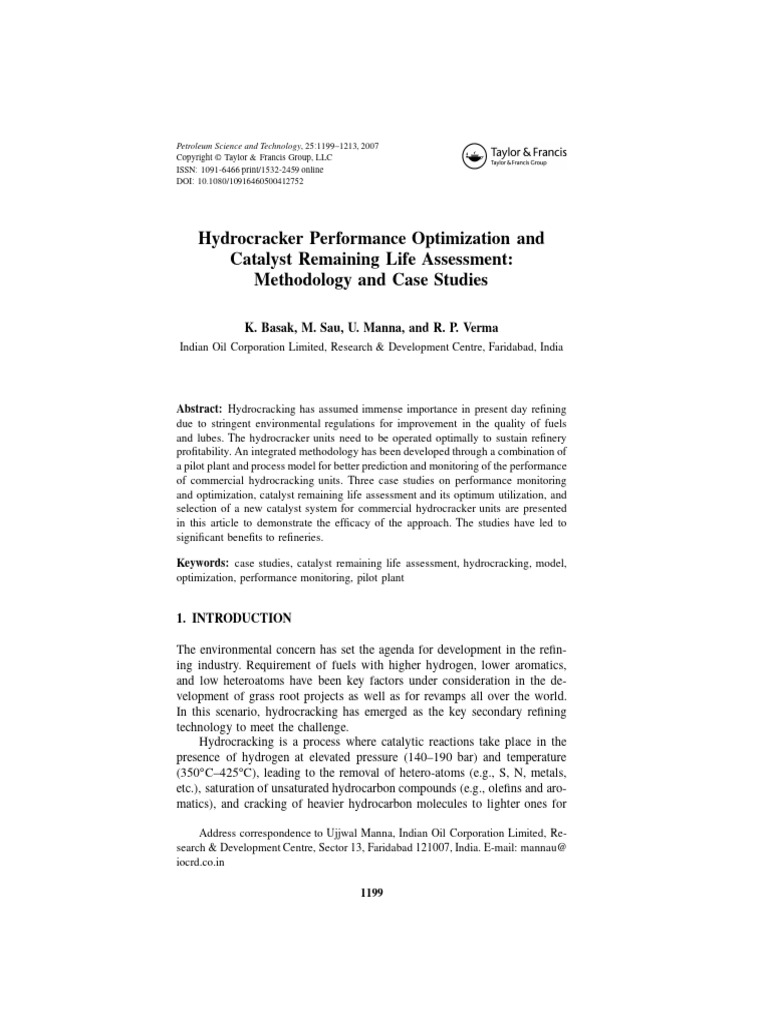 PST HCU Performance 2007 | PDF | Cracking (Chemistry) | Oil Refinery