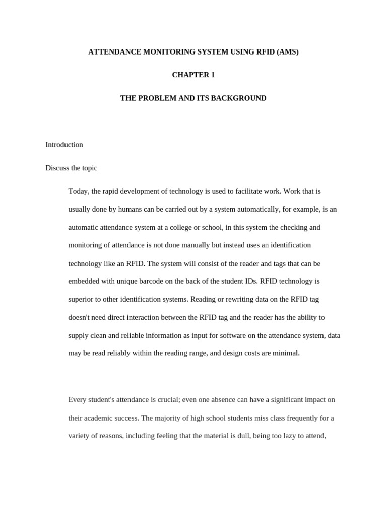 Attendance Monitoring System Using Rfid (Ams) | PDF | Radio Frequency ...